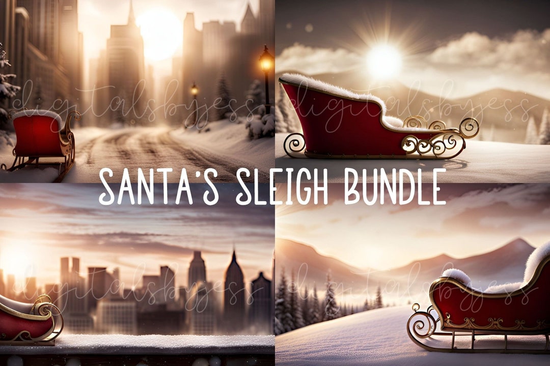 Santa Claus Sleigh Digital Backdrop Bundle, Digital Christmas Backdrops ...