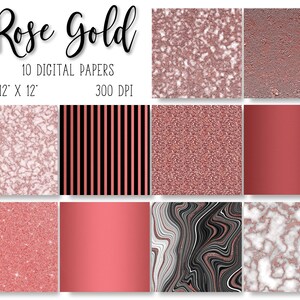Rose Gold Marble Digital Paper, Rose Gold Scrapbook Paper, Marble Paper ...