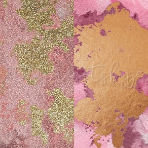 Pink and Gold Digital Paper, Digital Scrapbook Paper, Pretty Watercolor ...