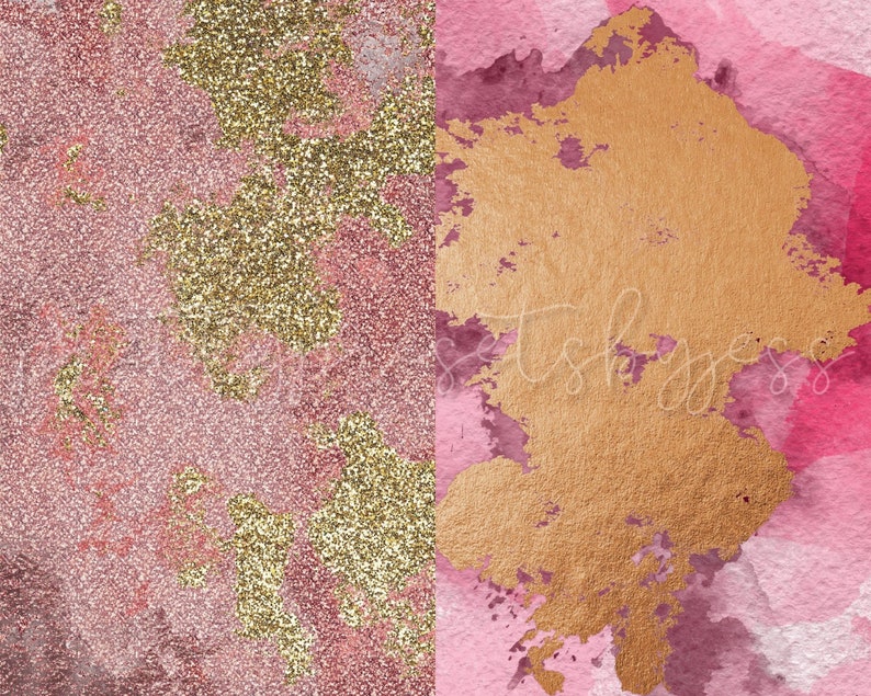 Pink and Gold Digital Paper, Digital Scrapbook Paper, Pretty Watercolor ...