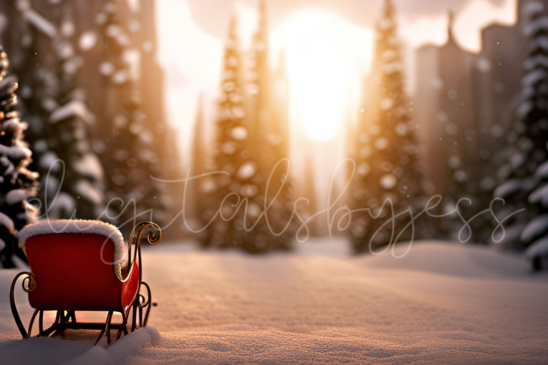 Santa Claus Sleigh in the Woods Digital Backdrop, Christmas Forest ...