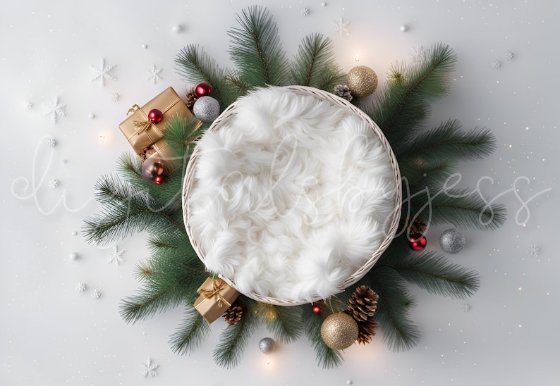 Christmas Newborn Digital Backdrop With Christmas Tree Fir Branches and ...