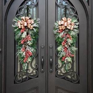 Elegant Large Christmas Swags for Front Double Doors, Pine, Frosted Icy ...
