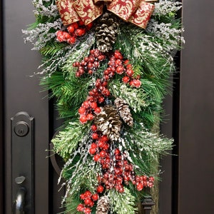 Elegant Large Christmas Swags for Front Double Doors, Pine, Frosted Icy ...