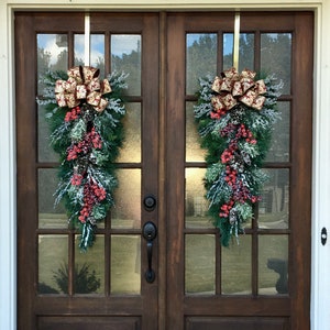 Elegant Large Christmas Swags for Front Double Doors, Pine, Frosted Icy ...