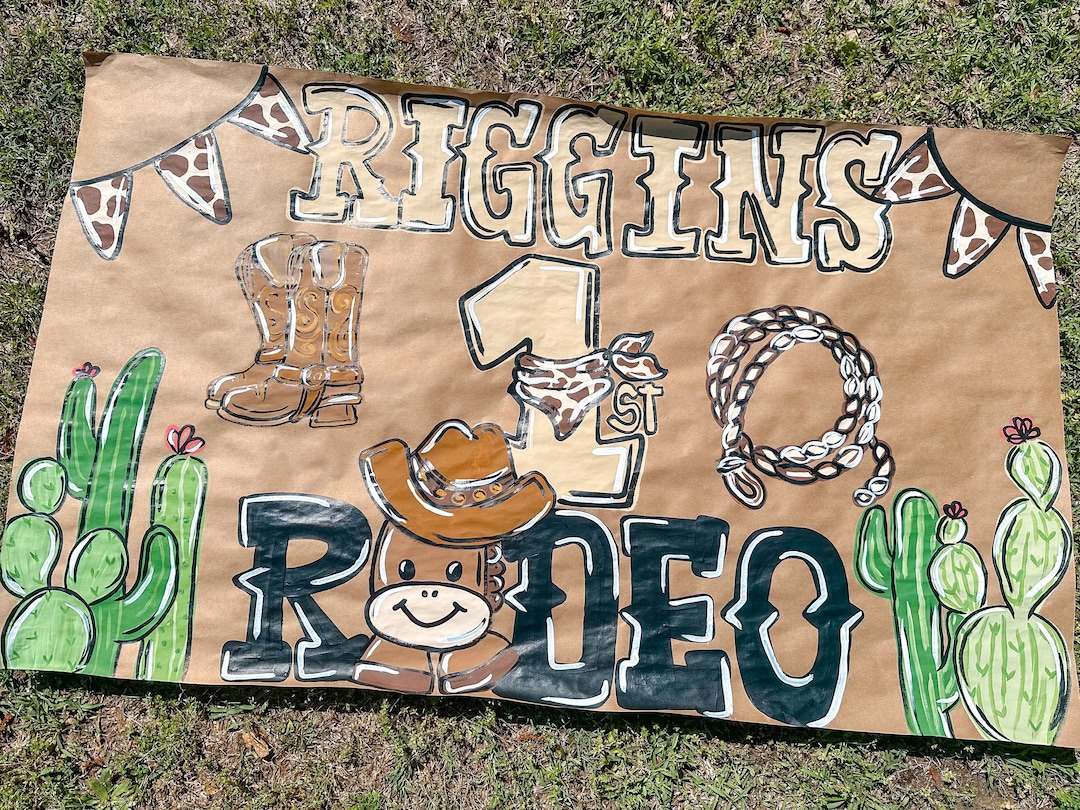 My 1st Rodeo Birthday Banner, Painted Brown Paper Banner, Painted ...