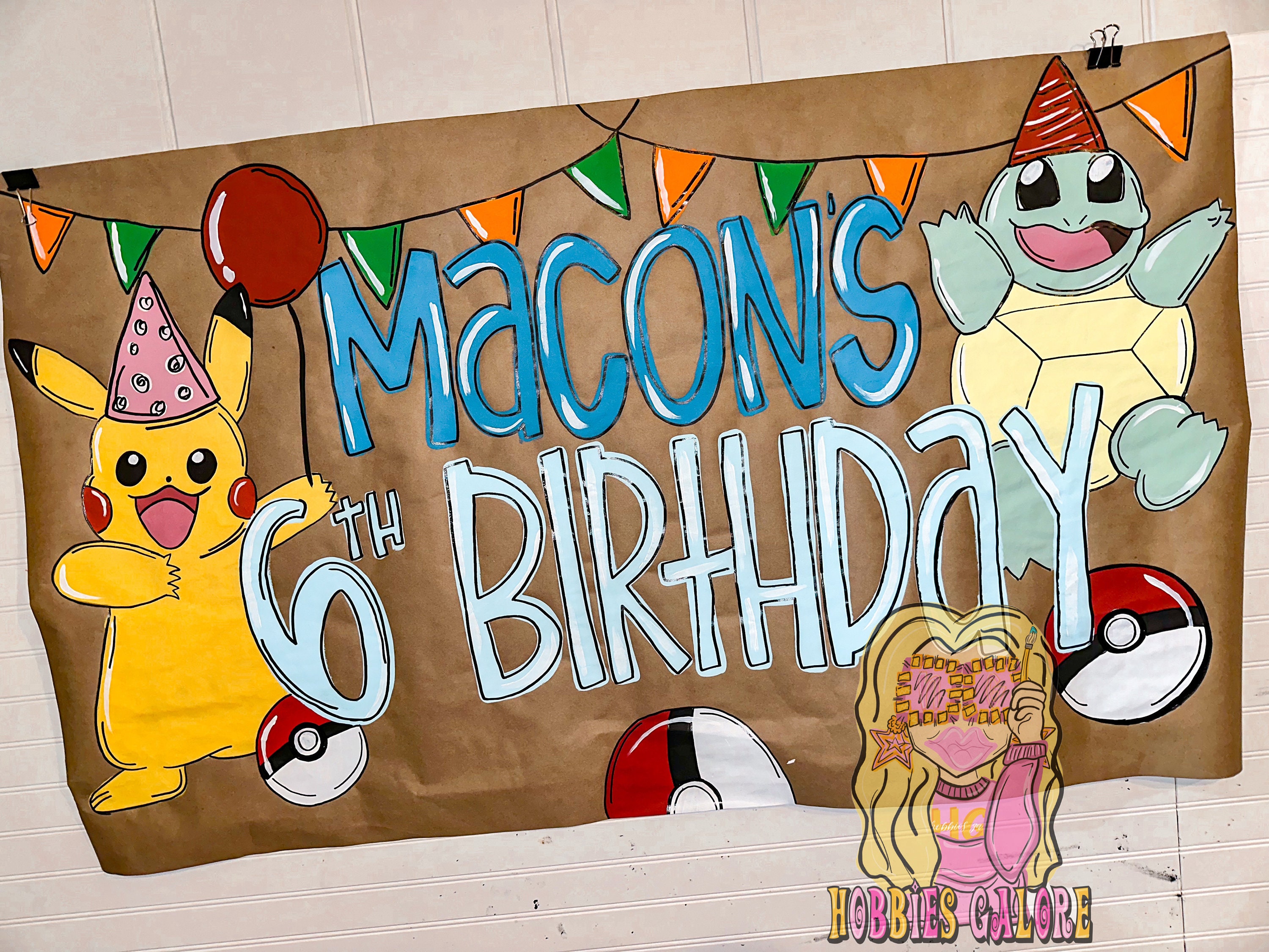 Pokémon Painted Banner, Pokémon Birthday, Brown Painted Banner for ...
