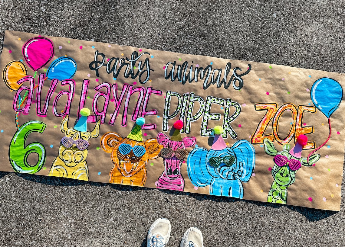 3D Banner, Brown Painted Banner for Party, Party Animals Birthday Theme ...