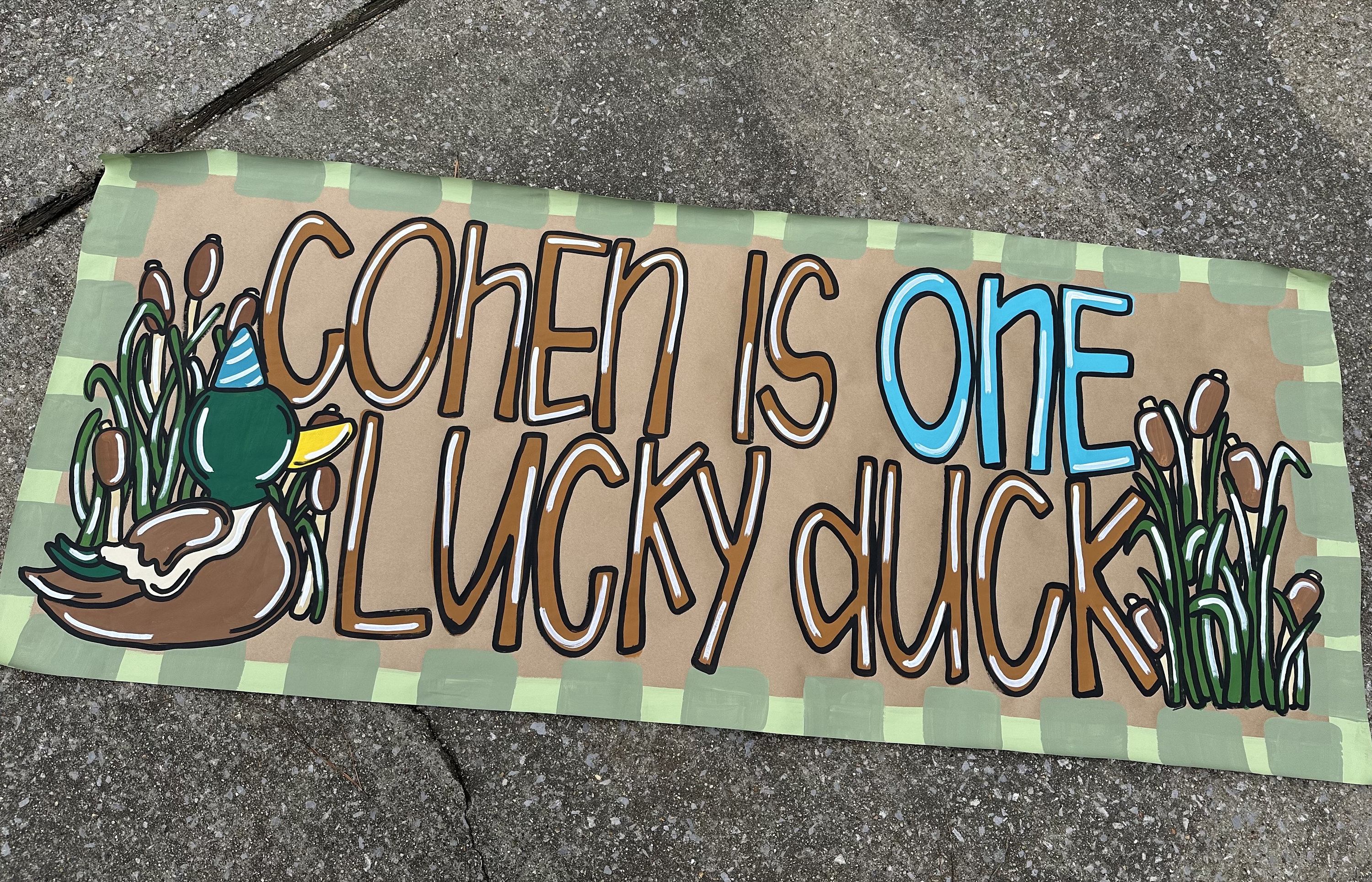 One Lucky Duck Birthday, Paper Banner, Painted Brown Paper Banners ...