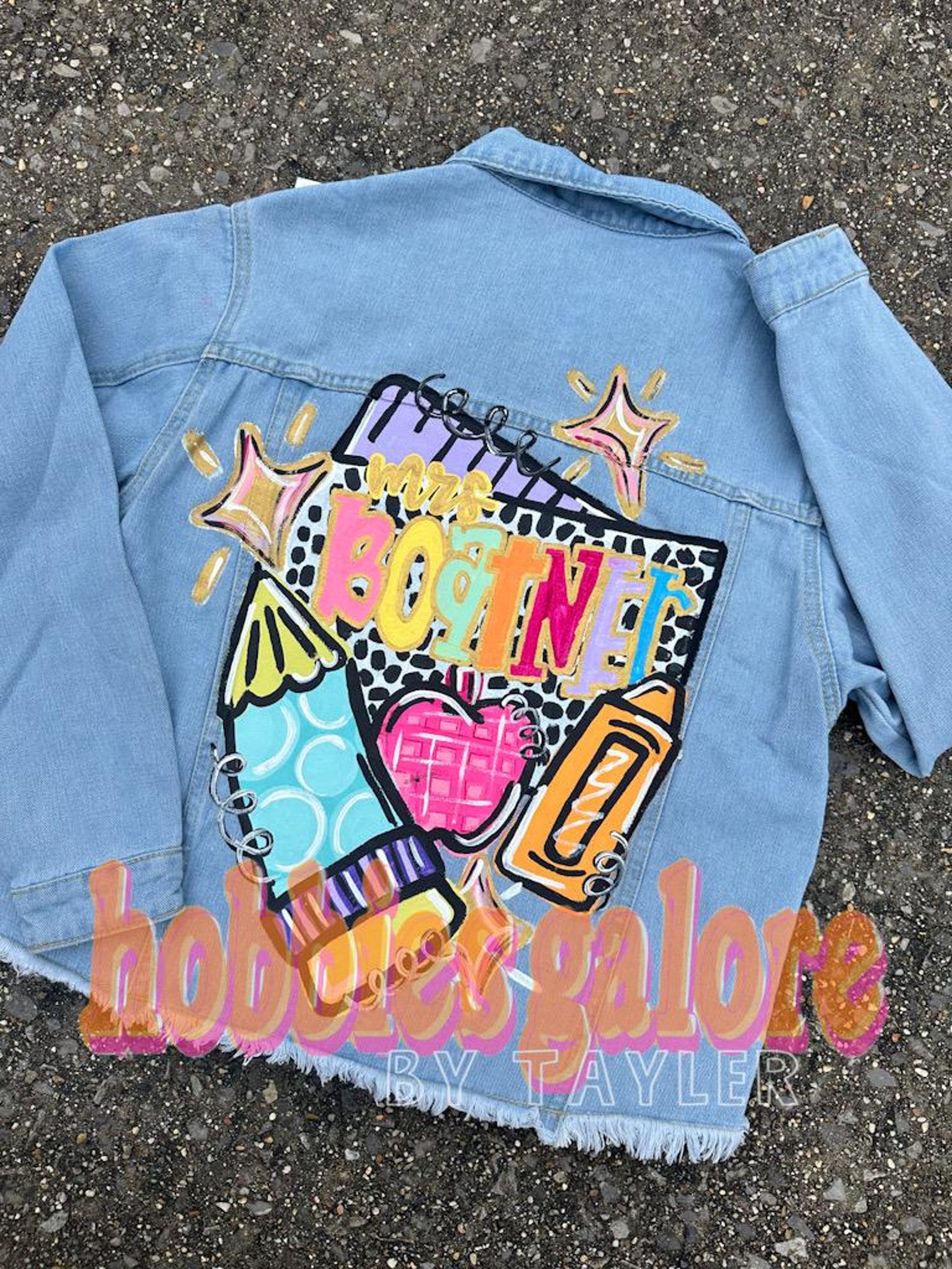 Teacher Themed Blue Jean Jacket, Denim Painted Jacket, Painted Blue ...