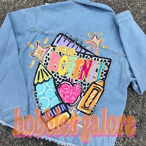 Teacher Themed Blue Jean Jacket, Denim Painted Jacket, Painted Blue ...
