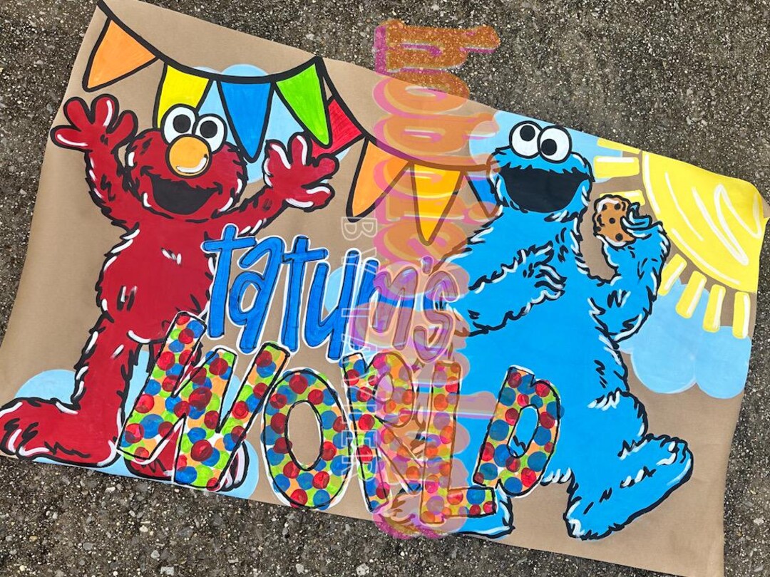 Elmos World Painted Birthday Banner, Elmo Birthday Party Theme, Cartoon ...