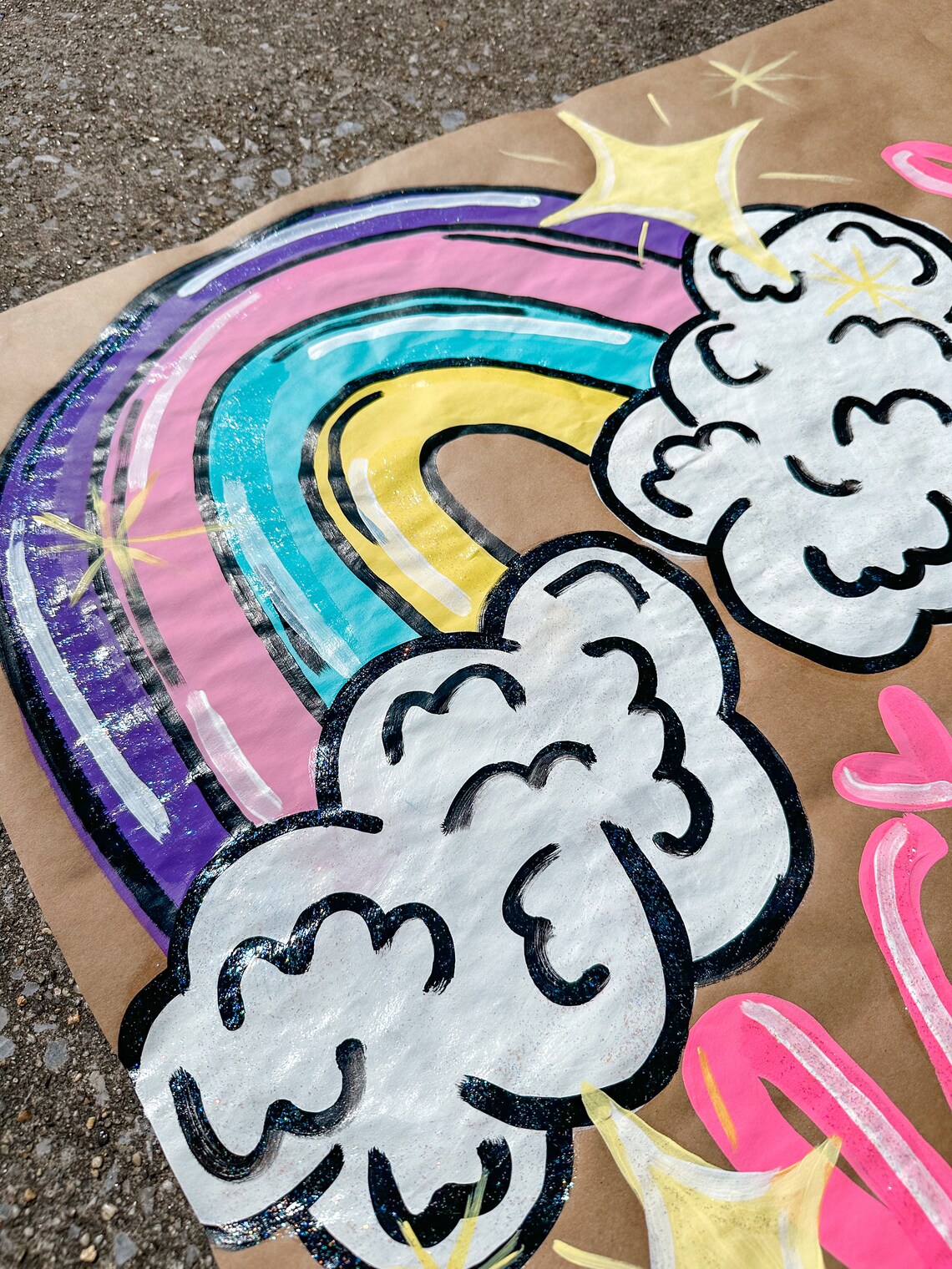 Unicorn Banner, Painted Brown Paper Banners, Painted Banners, Birthday ...