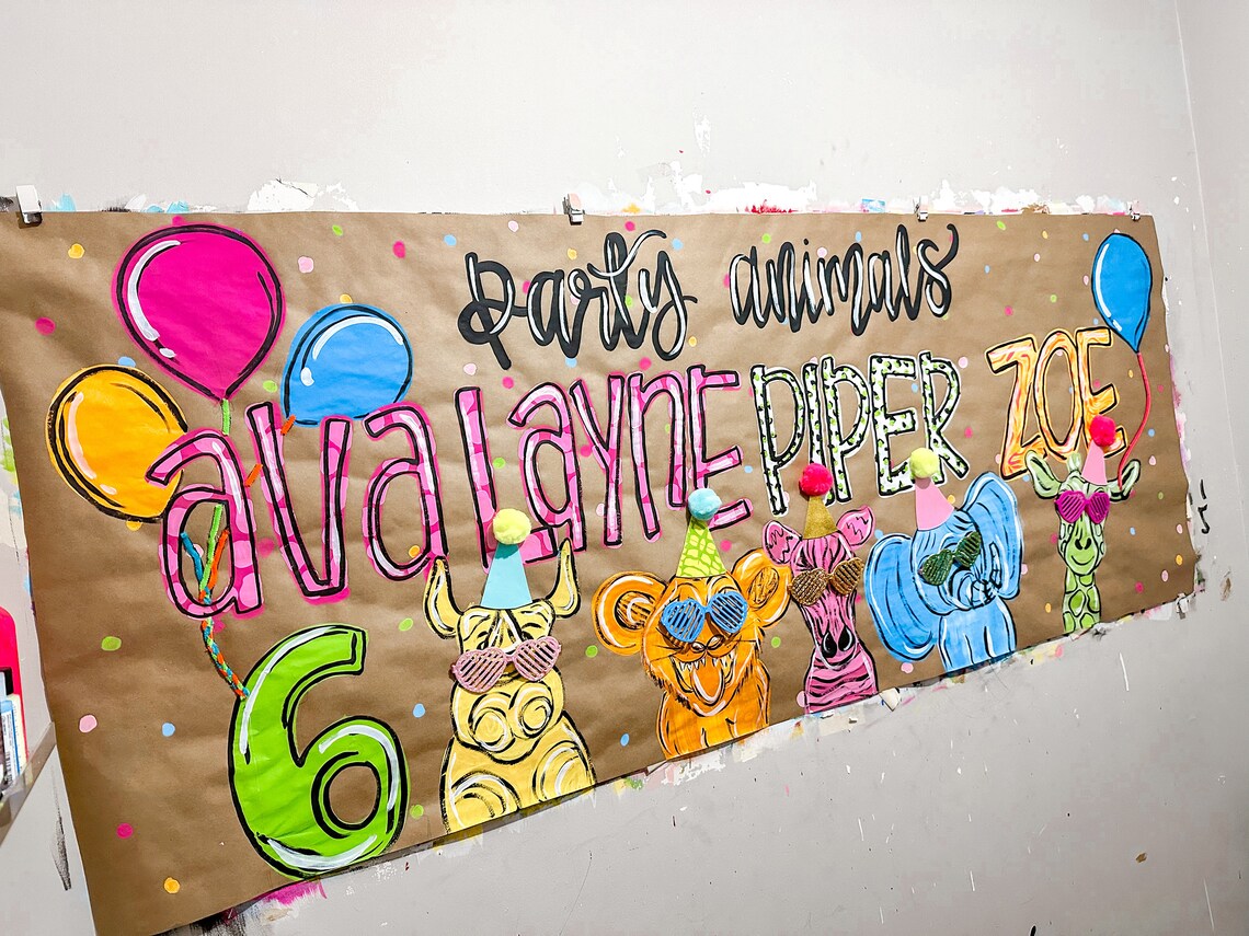 3D Banner, Brown Painted Banner for Party, Party Animals Birthday Theme ...