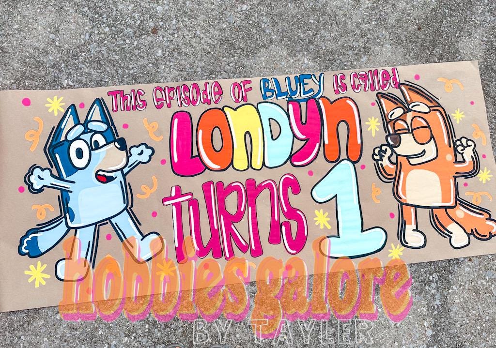 Bluey Painted Birthday Banner, Bluey Birthday Party Theme, Cartoon ...