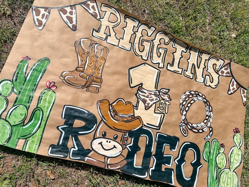 My 1st Rodeo Birthday Banner, Painted Brown Paper Banner, Painted ...