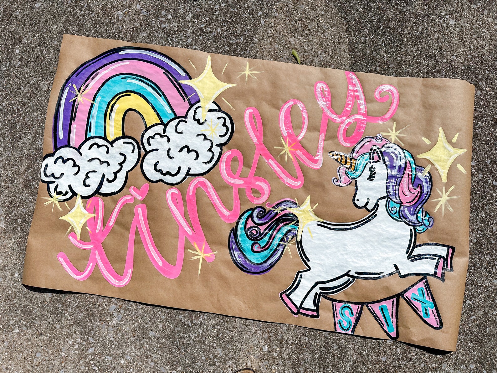 Unicorn Banner, Painted Brown Paper Banners, Painted Banners, Birthday ...