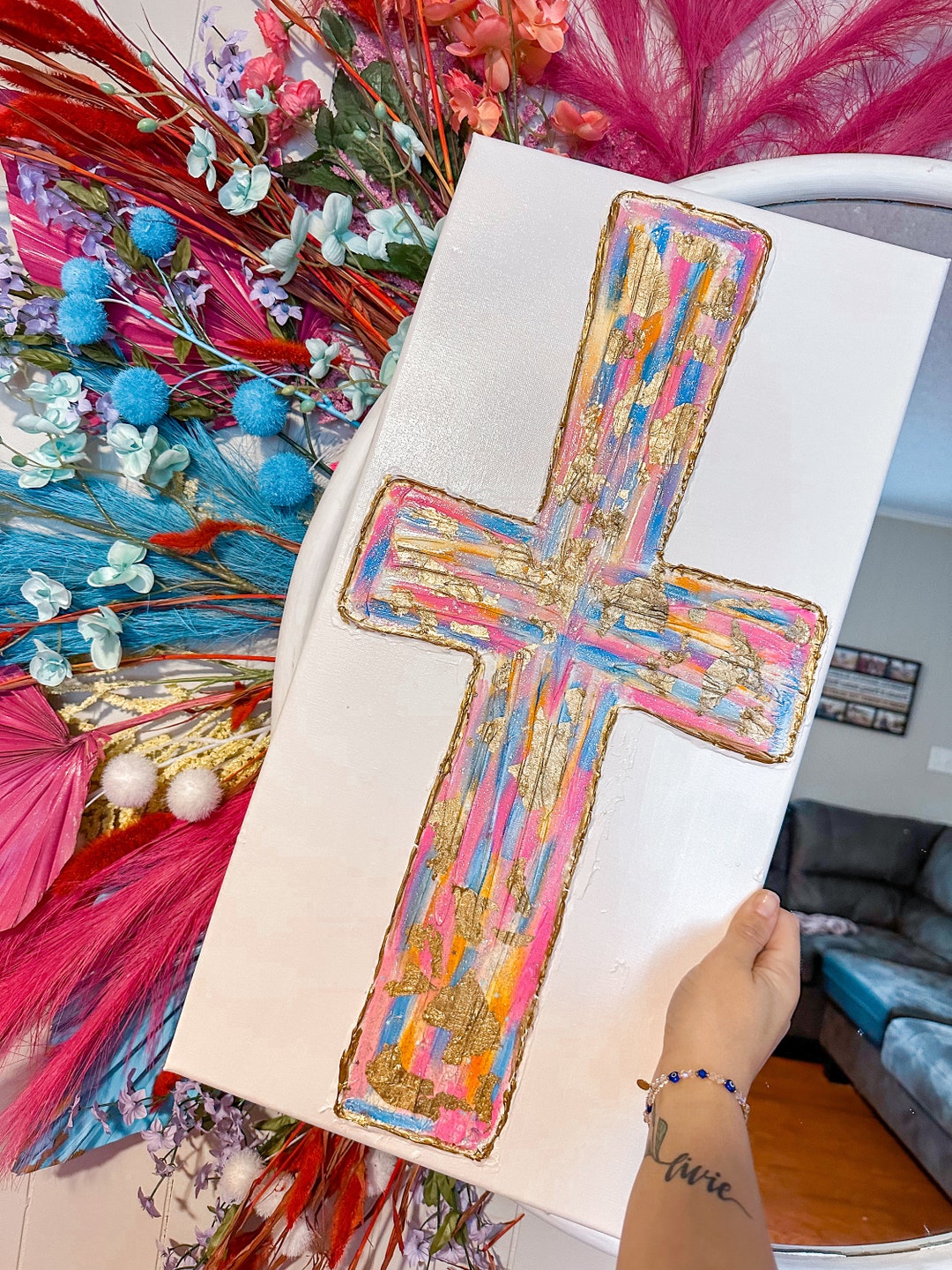 Cross Textured Canvas Painting, Painted Canvas Gifts, Religious Wall ...