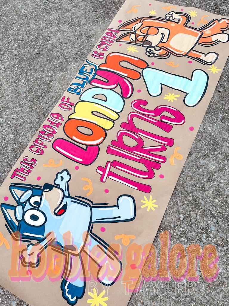 Bluey Painted Birthday Banner, Bluey Birthday Party Theme, Cartoon ...