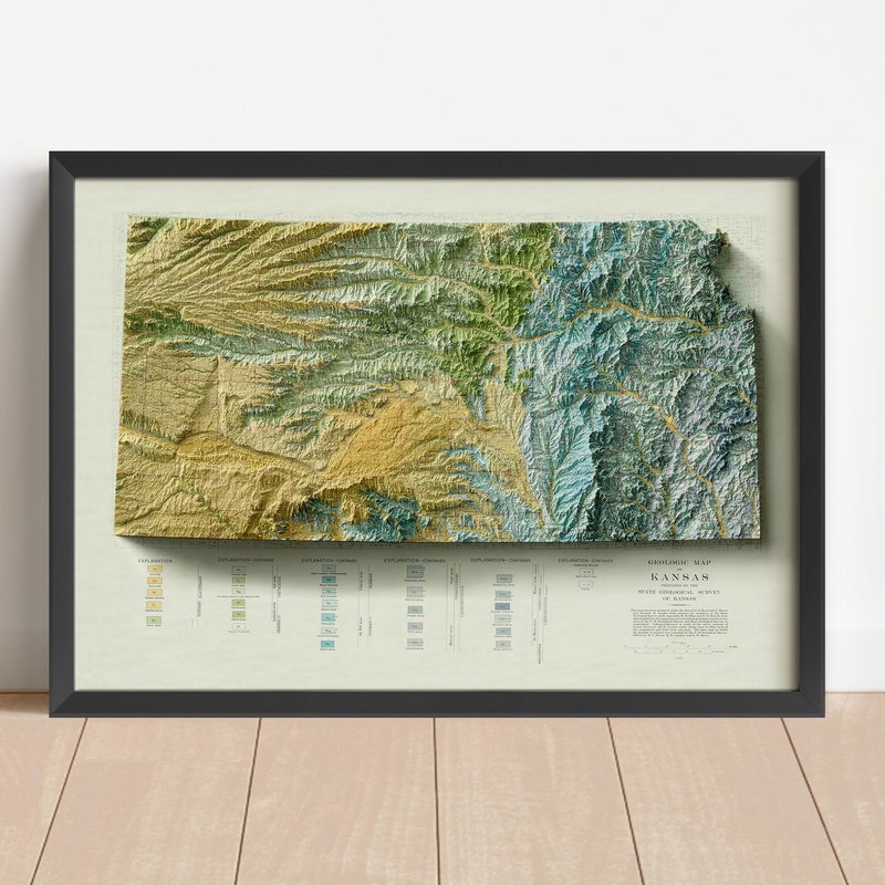 Framed Map of Kansas - Etsy