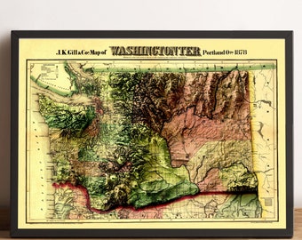 Relief Map of Washington State - Etsy