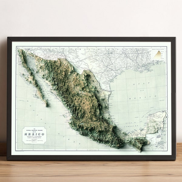 Topographic Map of Mexico - Etsy