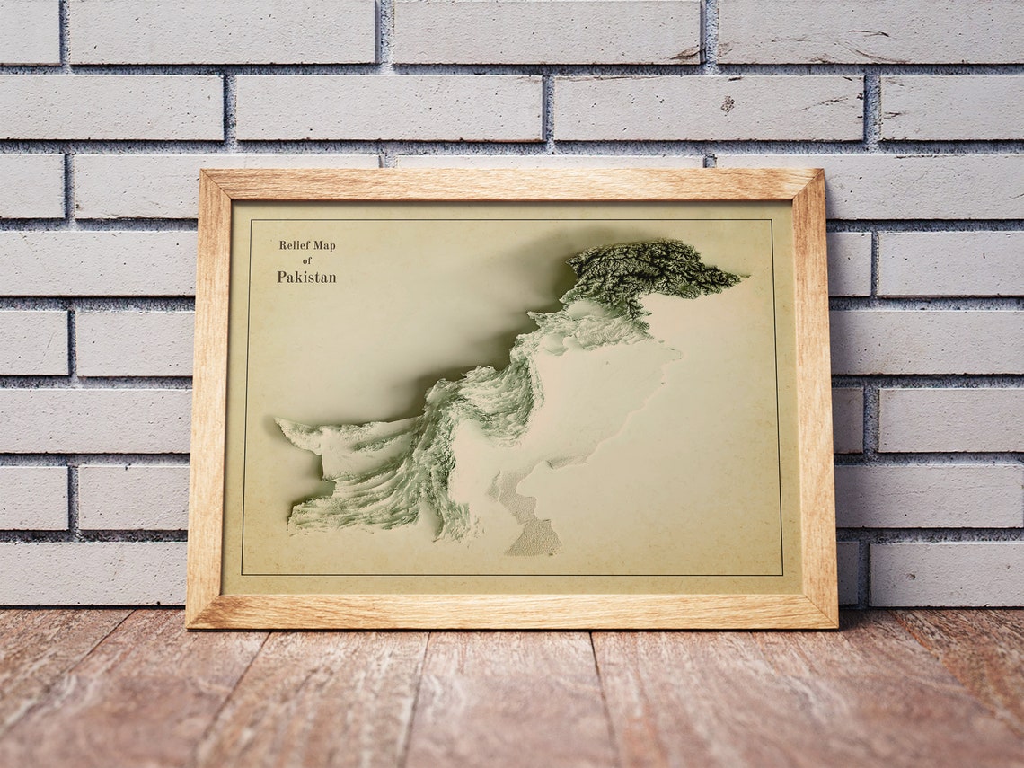 Pakistan Map Pakistan Relief Map Pakistan Topo Map Pakistan Print ...