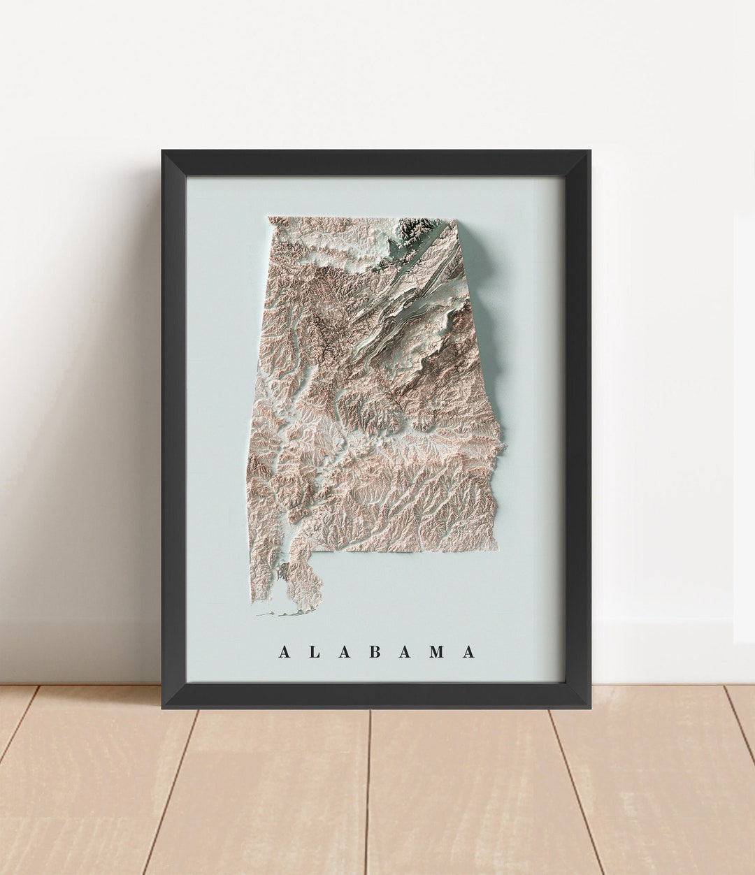 Alabama Minimalist Relief Map | Alabama Wall Art | Framed Alabama Print ...