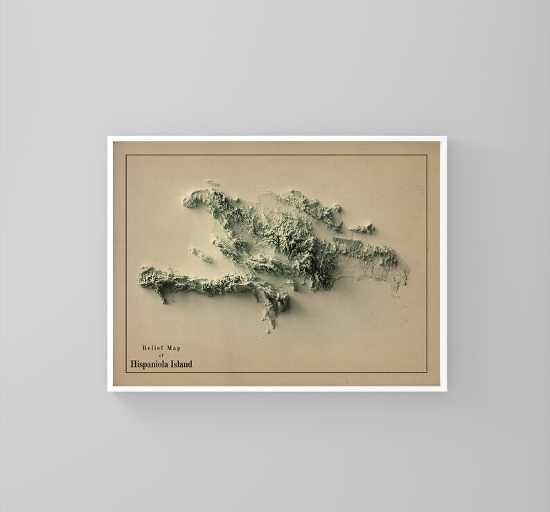 Hispaniola Island Minimalist Relief Map | Hispaniola Wall Art | Framed ...