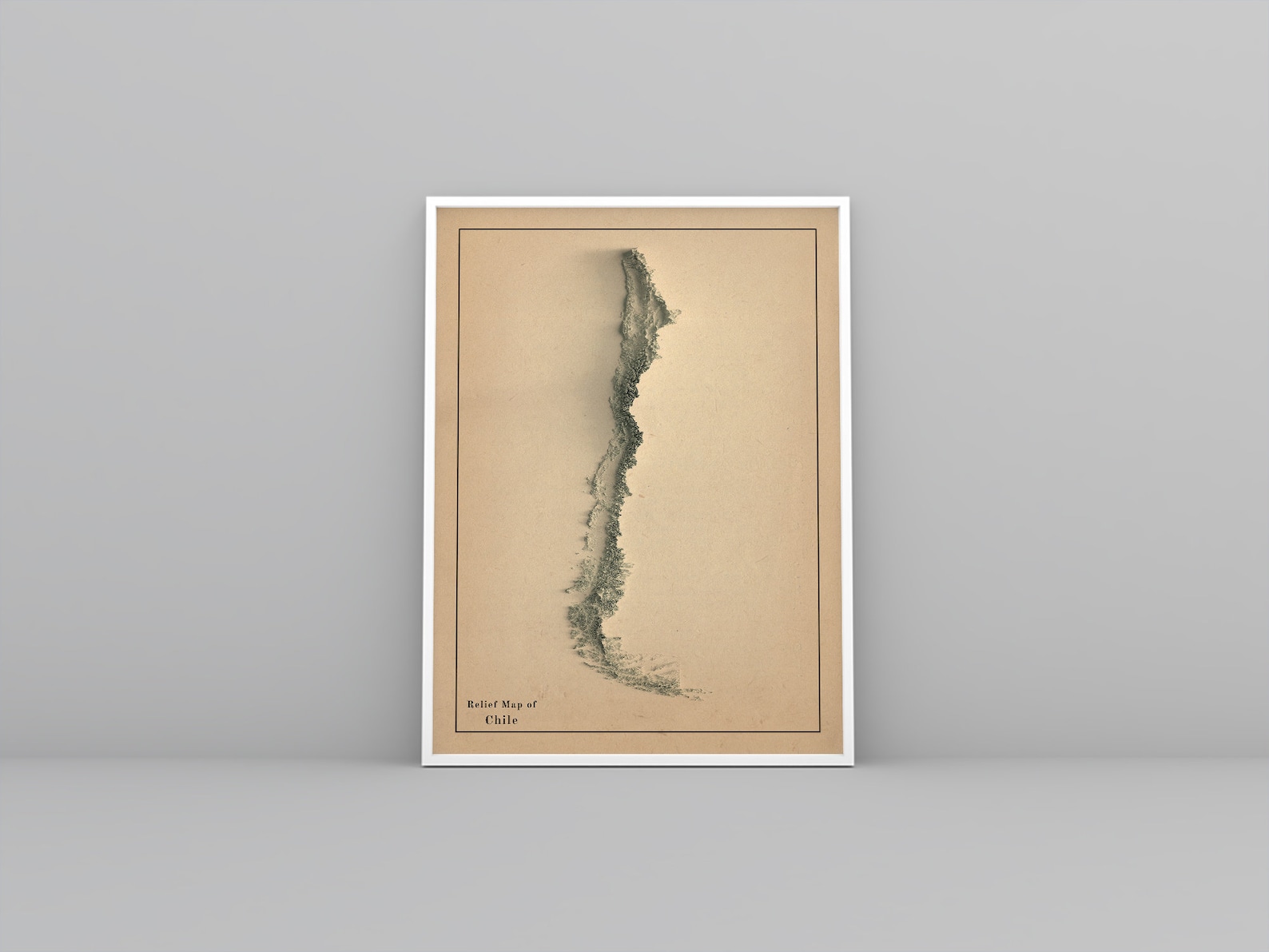 Chile Minimalist Relief Map | Chile Wall Art | Framed Chile Print ...