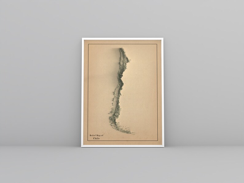 Chile Minimalist Relief Map | Chile Wall Art | Framed Chile Print ...
