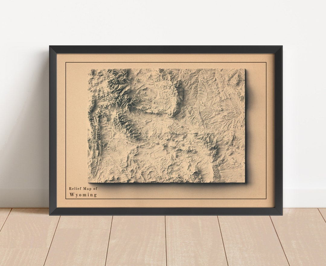 Wyoming Map, Wyoming Relief Map, Wyoming Wall Decor, Wyoming Minimalist Map, Wyoming Poster 2D ...