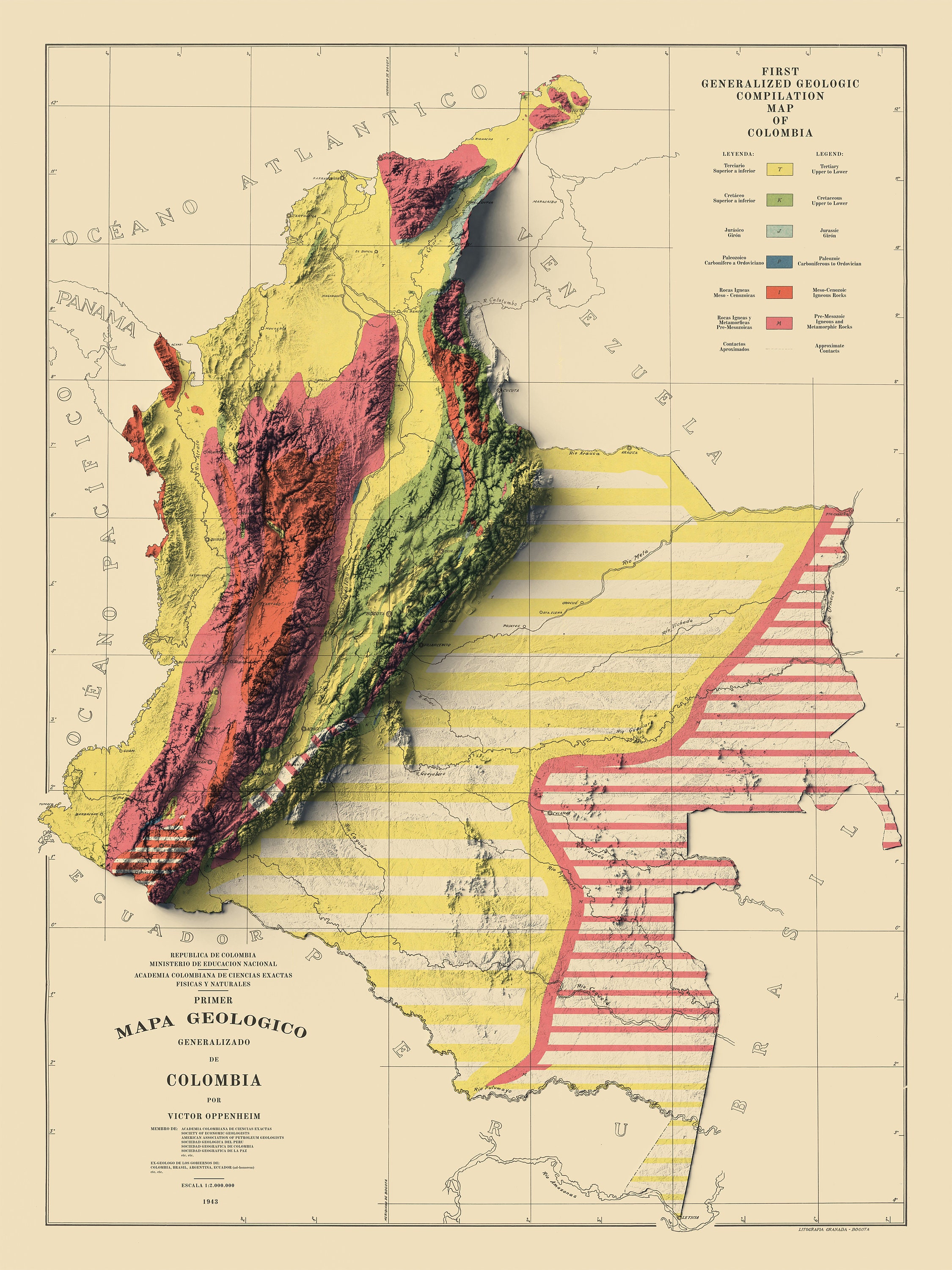 Mapa de Colombia Mapa de Relieve Geológico de Colombia Mapa Imprimible ...