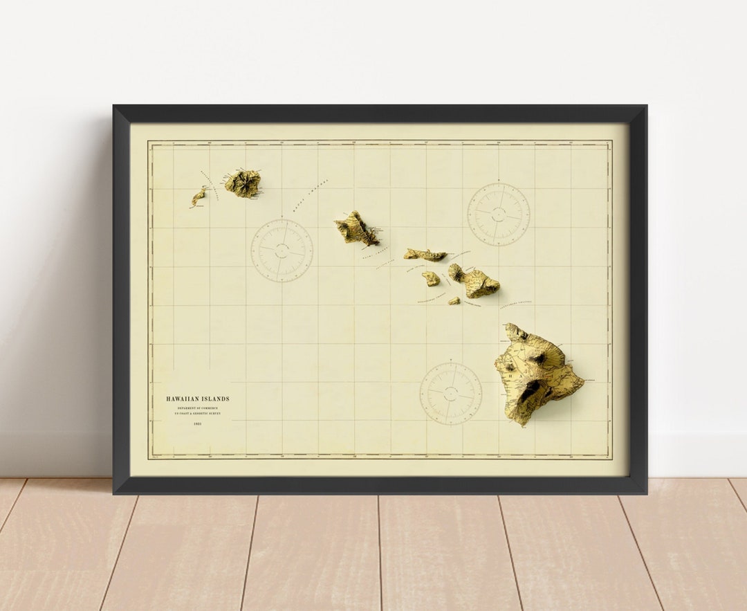 Hawaii Map (1931), Hawaii Relief Map, Hawaii Wall Decor, Hawaii Vintage ...