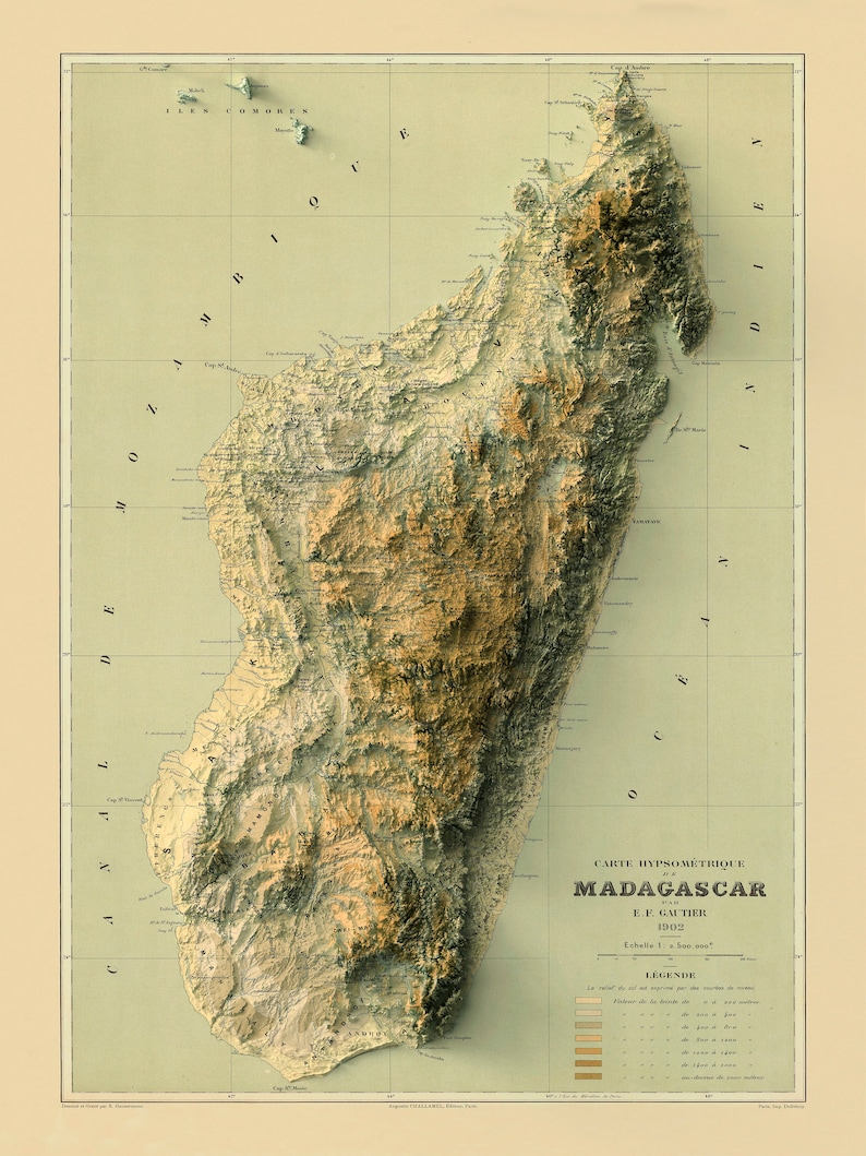Madagascar Map Madagascar Relief Map Madagascar Vintage - Etsy