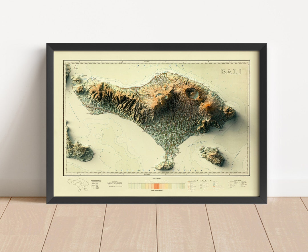 Bali (indonesia) Vintage Relief Map, Based on 1935 Original | Wall Art ...