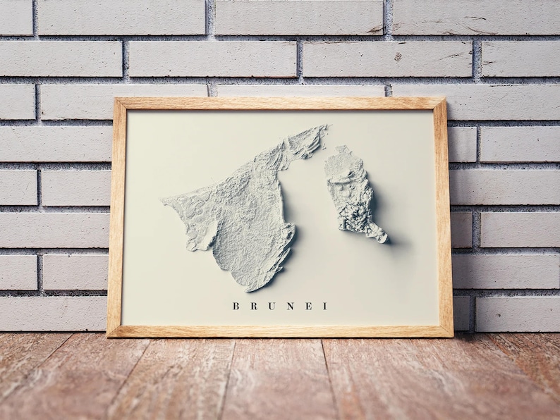Brunei Minimalist Relief Map | Brunei Wall Art | Framed Brunei Print ...