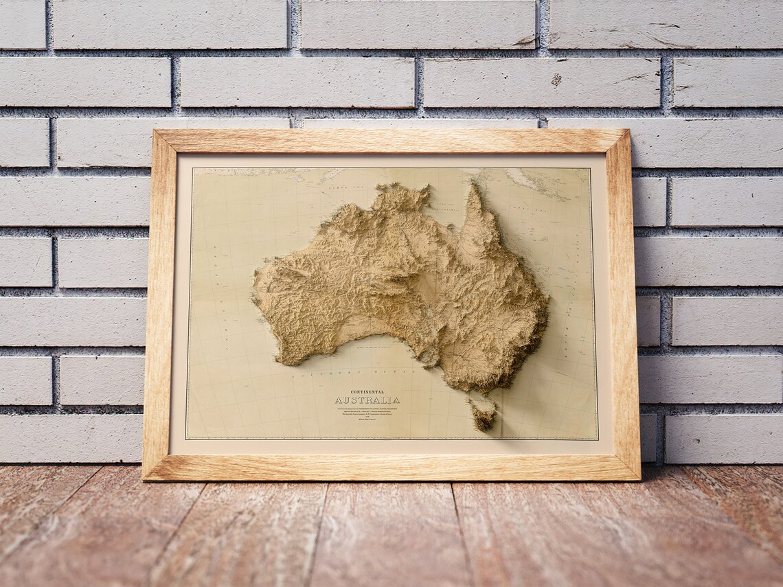 Australia Map Australia Relief Map Vintage Map of - Etsy