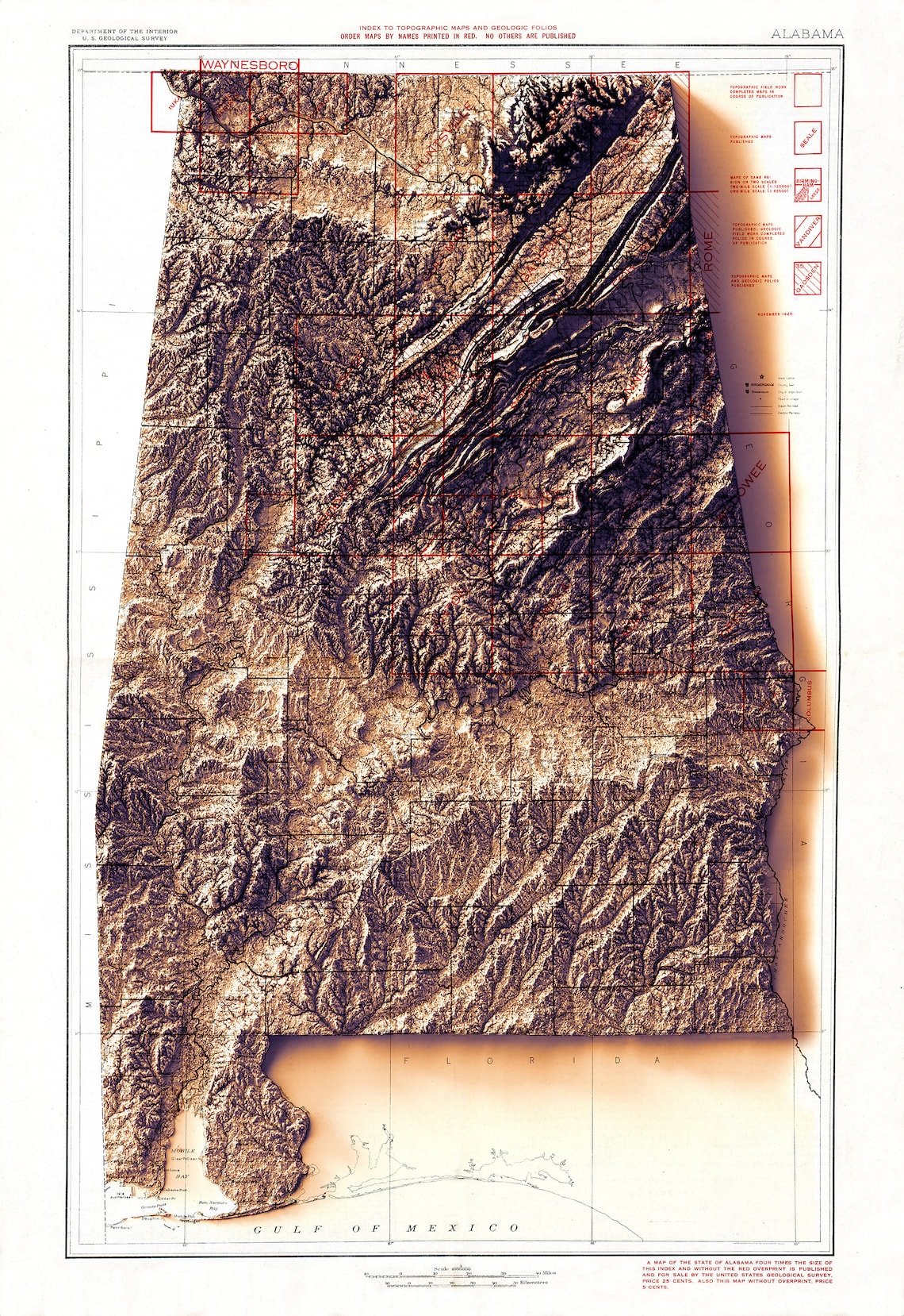 Map of Alabama Relief Map of Alabama Alabama Historical Map Old Map of ...