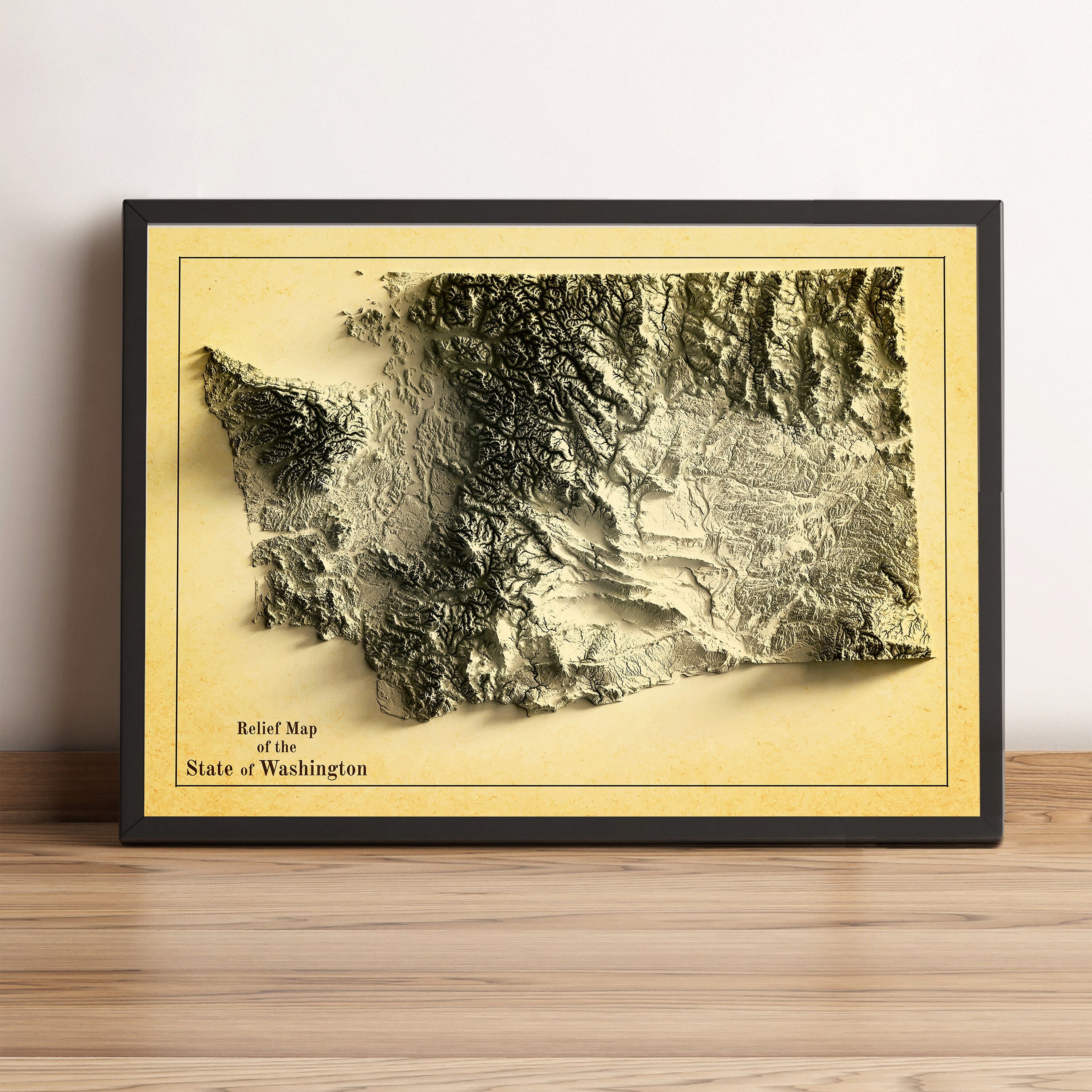 Washington Map Washington State Relief Map Washington Topo - Etsy