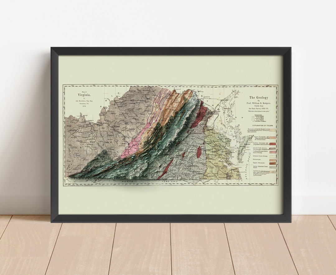 Virginia Geological Vintage Relief Map, Based on 1874 Original | Wall ...