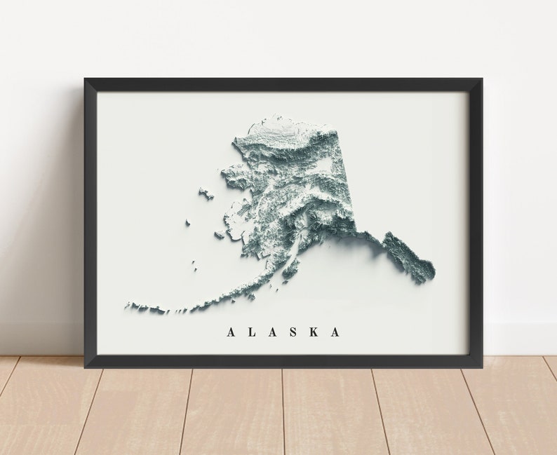 Alaska Map, Alaska Relief Map, Alaska Wall Decor, Alaska Minimalist Map ...