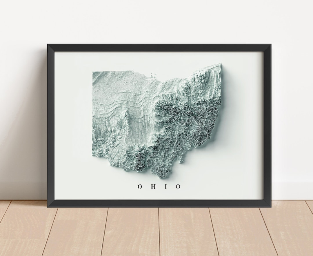 Ohio Map, Ohio Relief Map, Ohio Wall Decor, Ohio Minimalist Map, Ohio ...