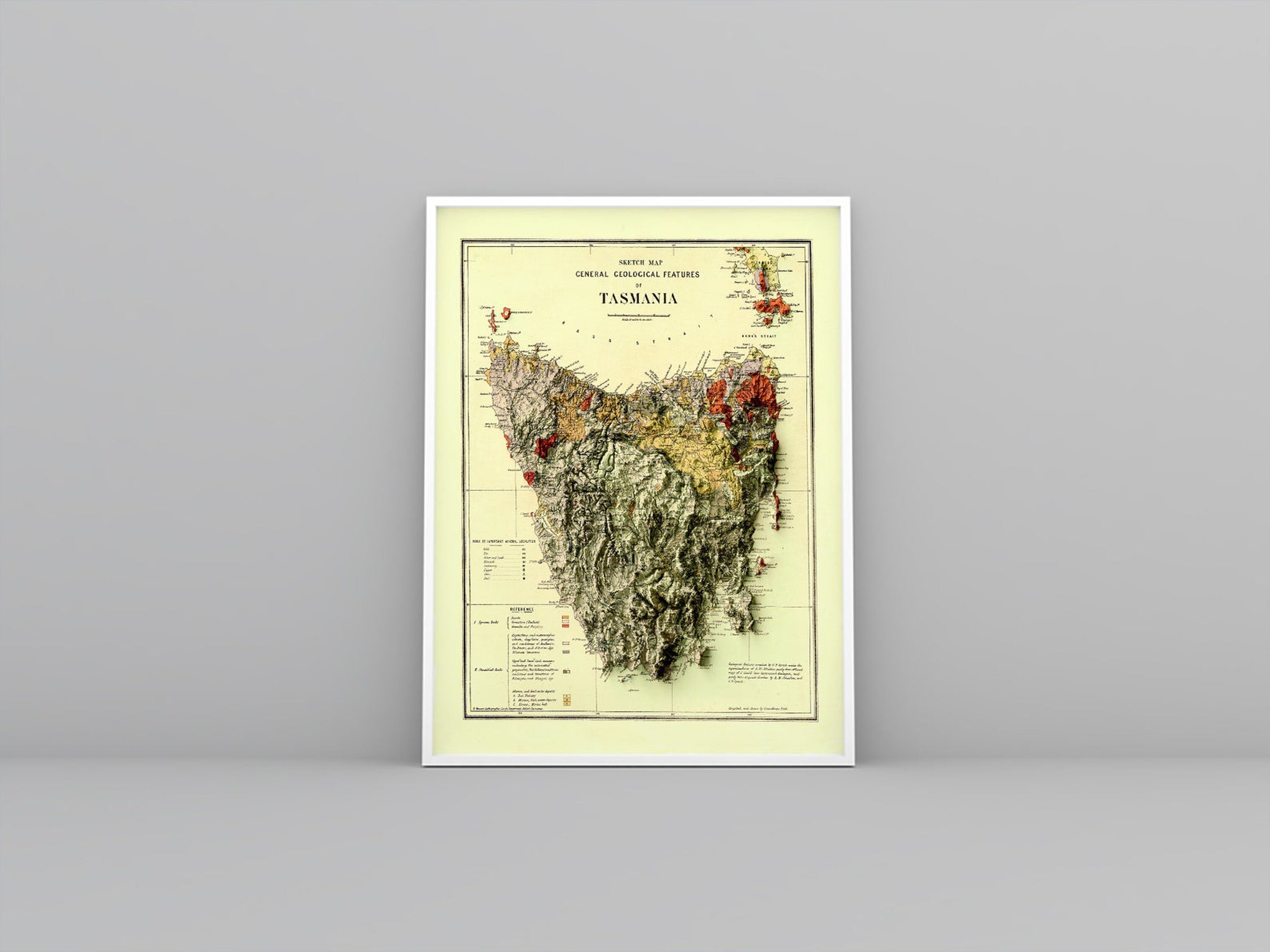 Tasmania Map 1884, Tasmania Relief Map, Tasmania Wall Decor, Tasmania ...