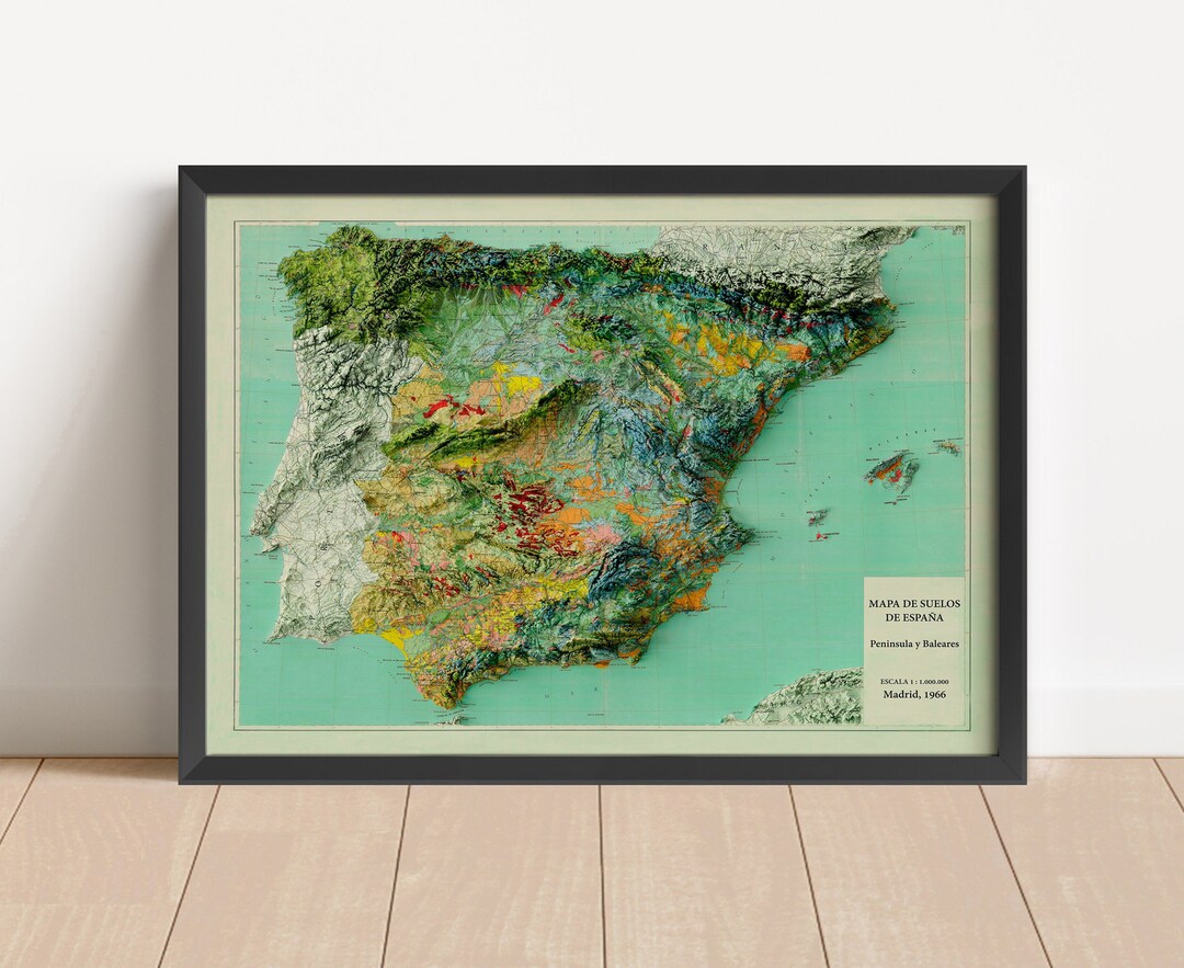 Spain Map (1966), Spain Relief Map, Spain Wall Decor, Spain Vintage Map ...