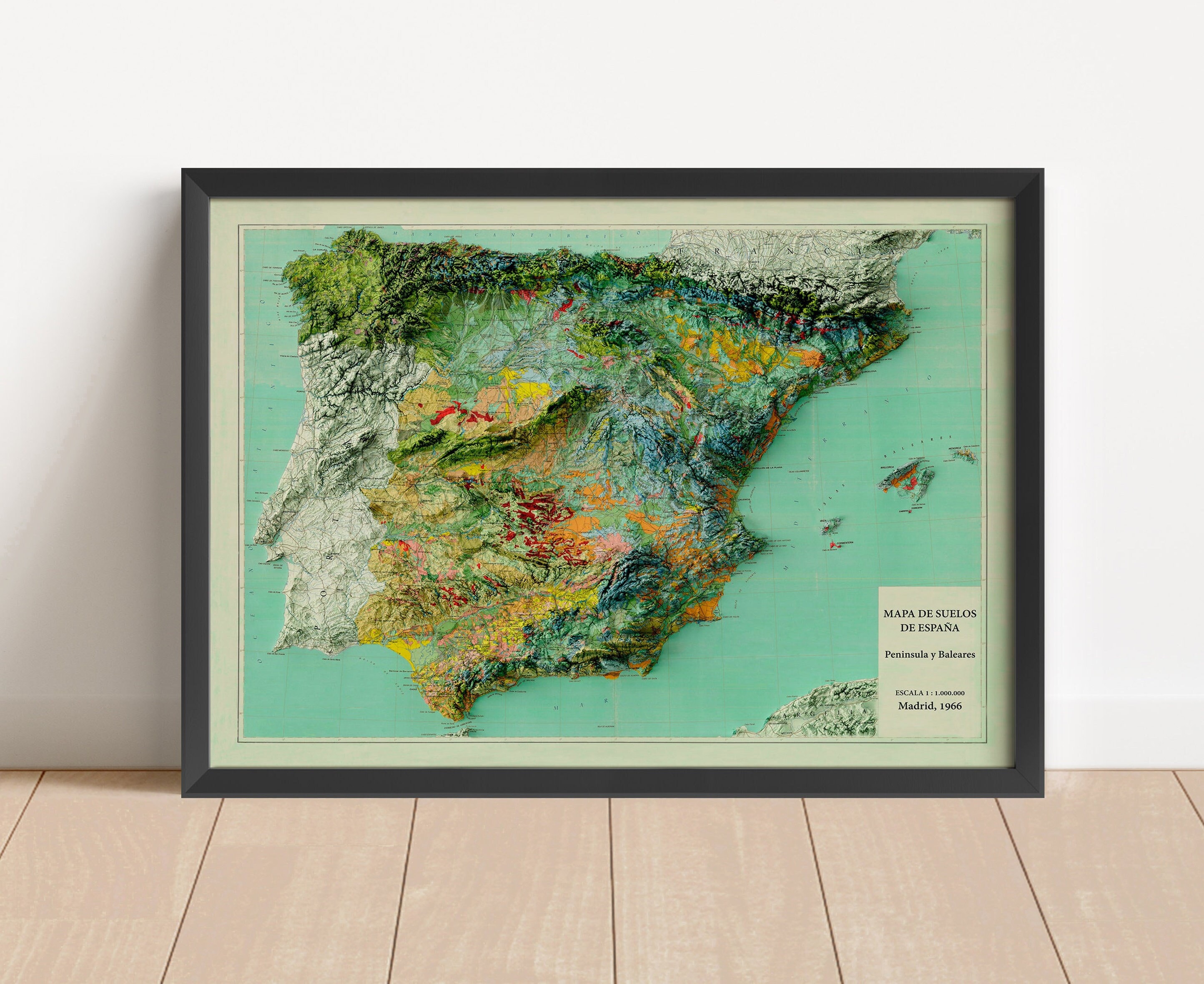 Spain Map 1966, Spain Relief Map, Spain Wall Decor, Spain Vintage Map ...