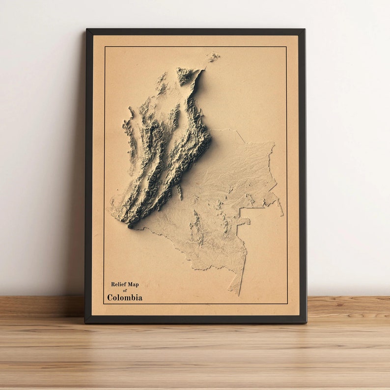 Colombia Map, Colombia Relief Map, Colombia Wall Decor, Colombia ...