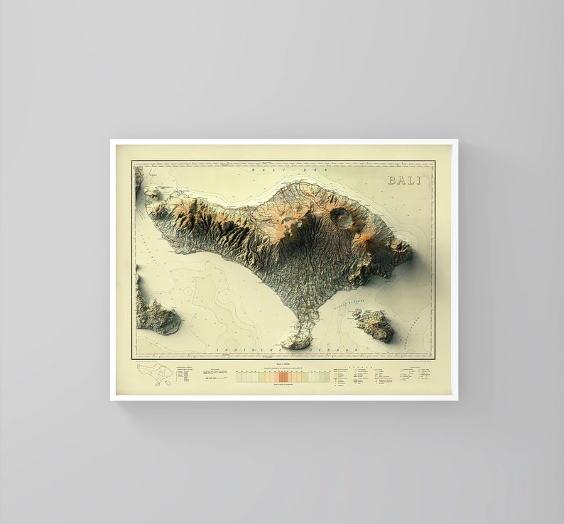 Bali (indonesia) Vintage Relief Map, Based on 1935 Original | Wall Art ...