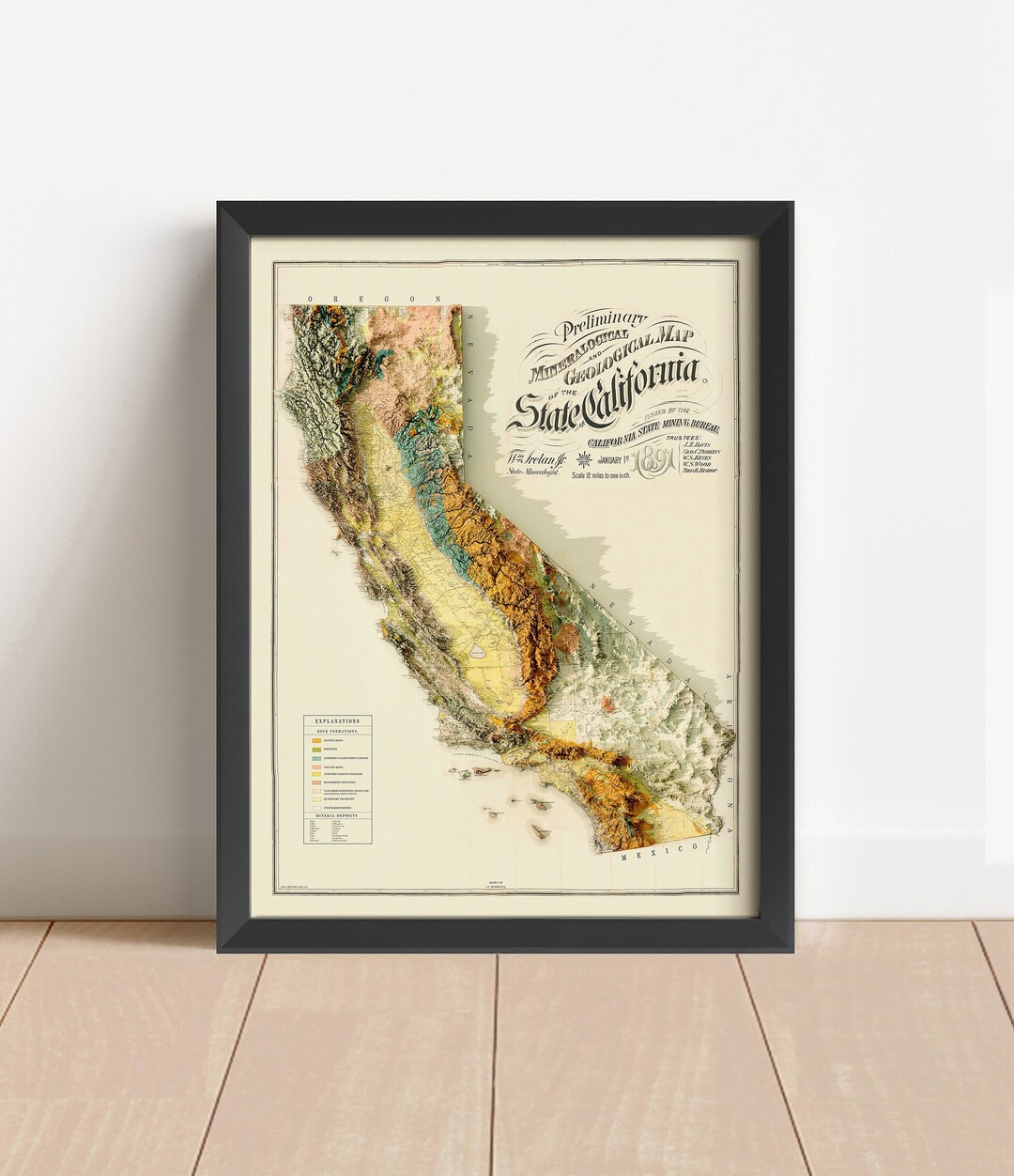 California Vintage Relief Map, Based on 1891 Original | California Wall ...