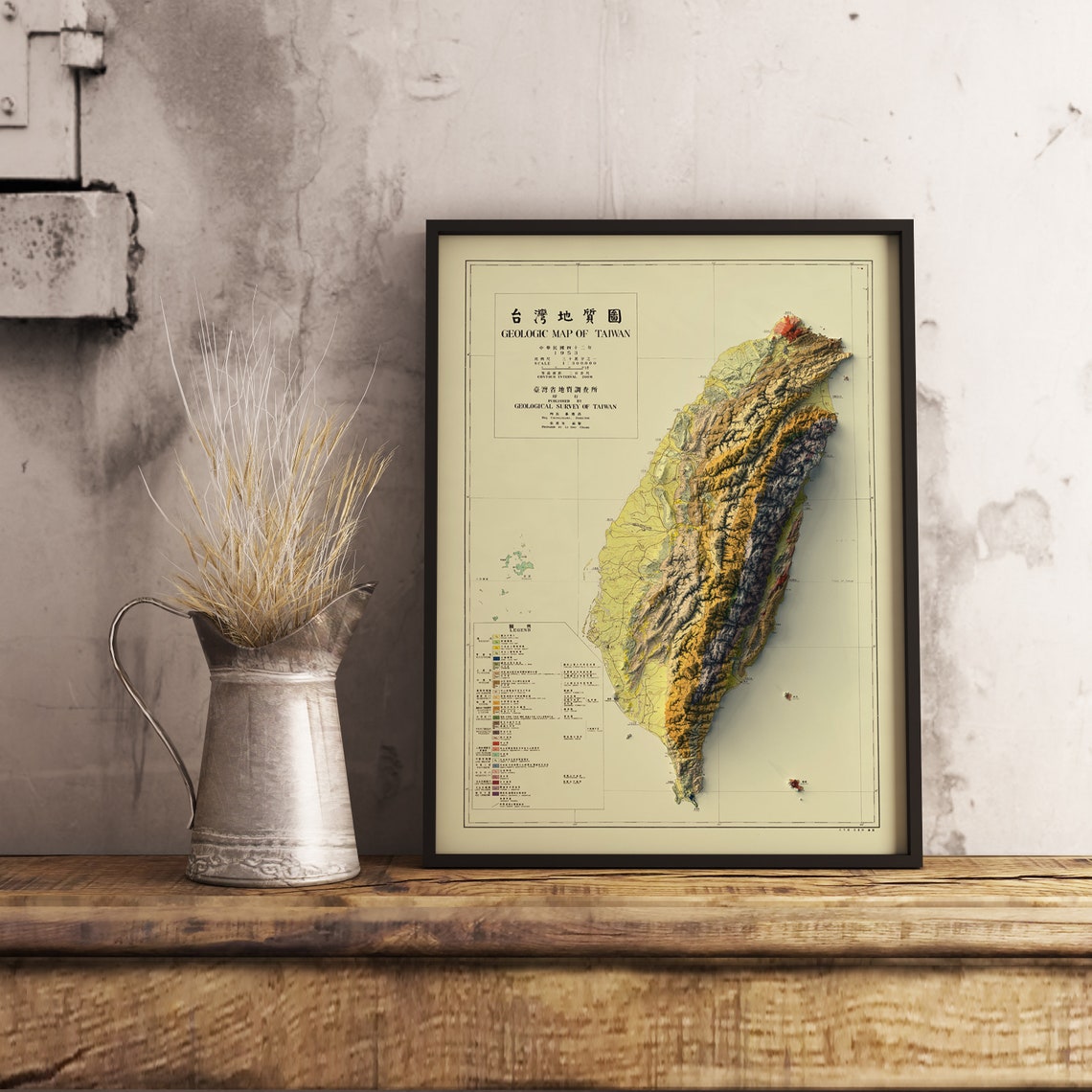 Taiwan Map, Taiwan Shaded Relief Map, Taiwan Wall Art, Taiwan Poster ...